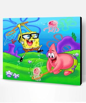 Spongbob And Patrick Jellyfishing Paint By Numbers - Paint By Numbers PRO