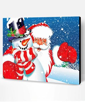 Aesthetic Santa With Snowman Paint By Numbers - Paint By Numbers PRO